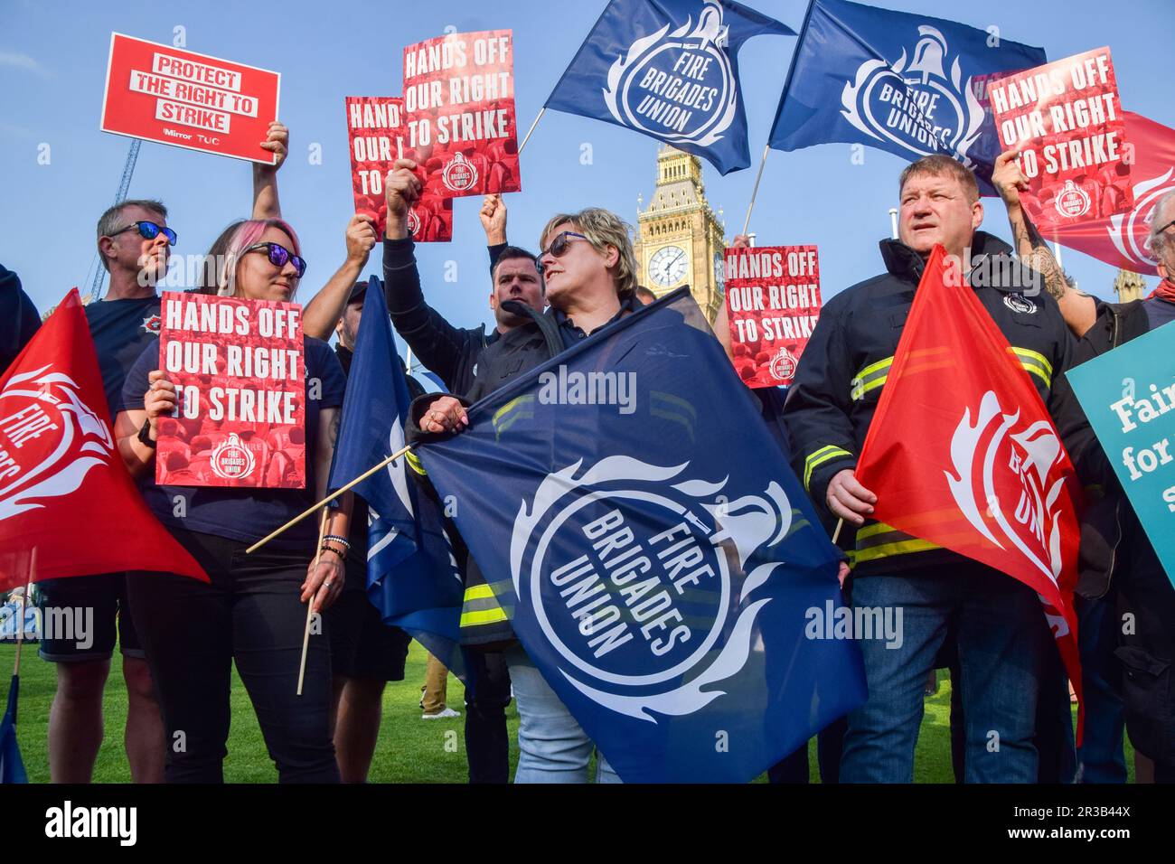 London, UK. 22nd May, 2023. Members of the Fire Brigades Union hold ...