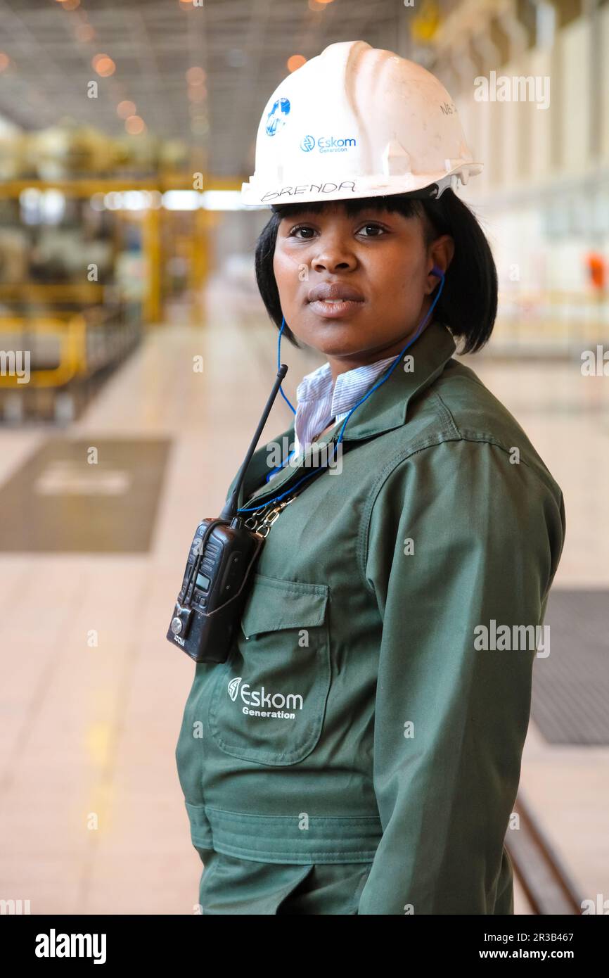 Female Technician in turbine room at Coal Burning Power Station Stock ...