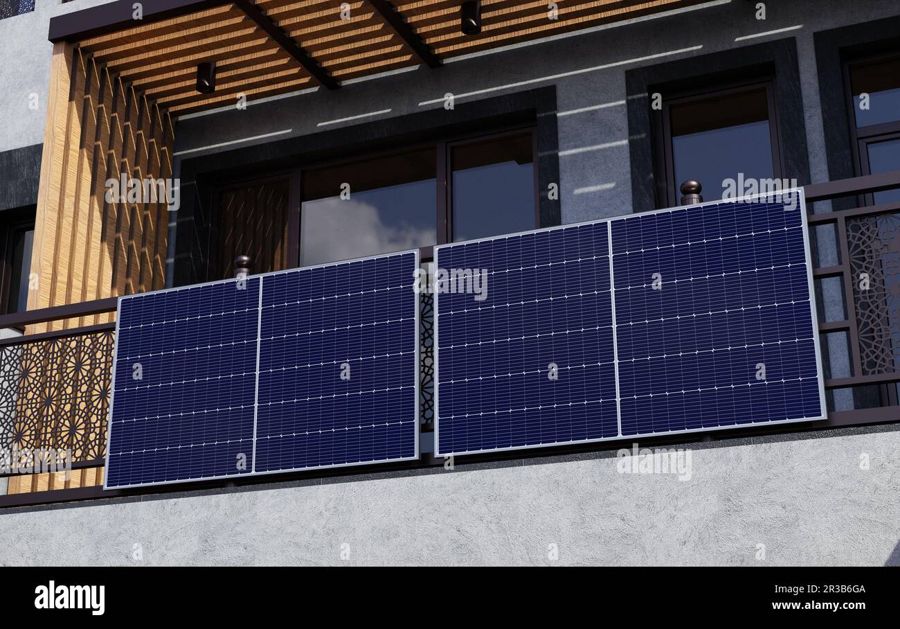 Modern balcony power plant on a railing, alternative power generation ...