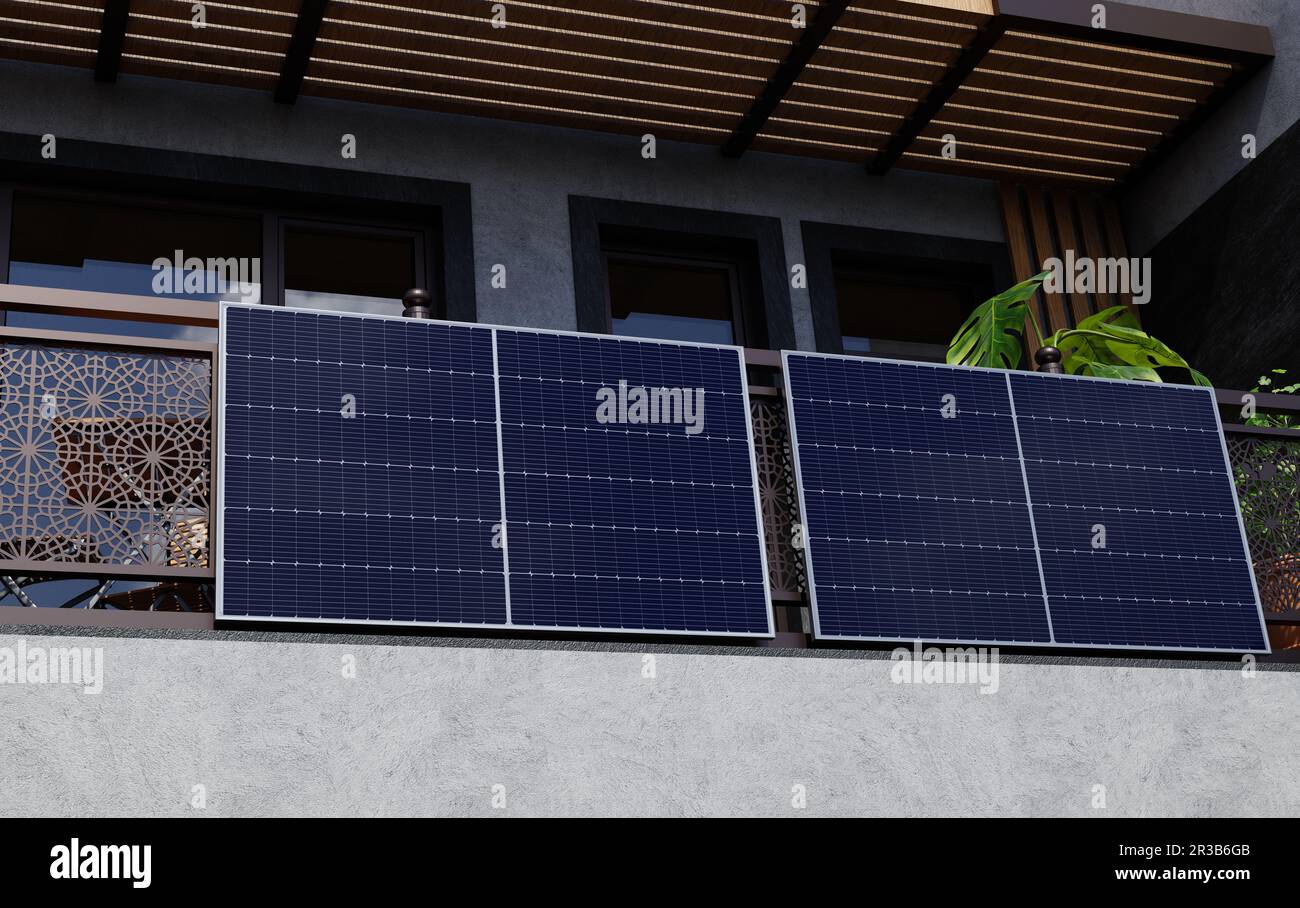 Modern balcony power plant on a railing, alternative power generation ...