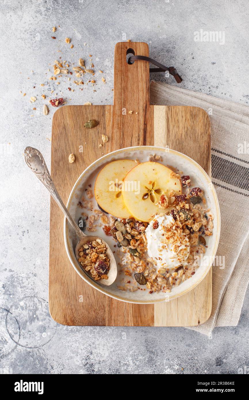 Organic homemade granola cereal with oats, nuts and dried berries ...