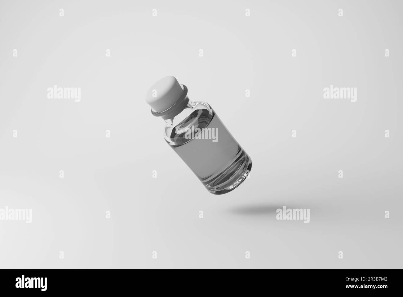 White potion bottle floating in mid air with shadow on white background ...