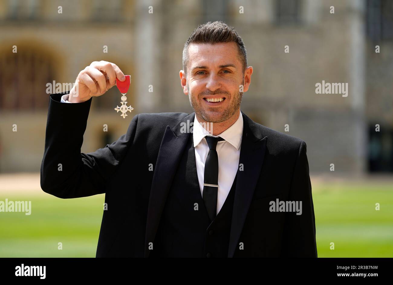 Mark Selby after being made a Member of the Order of the British Empire (MBE) by the Princess ...