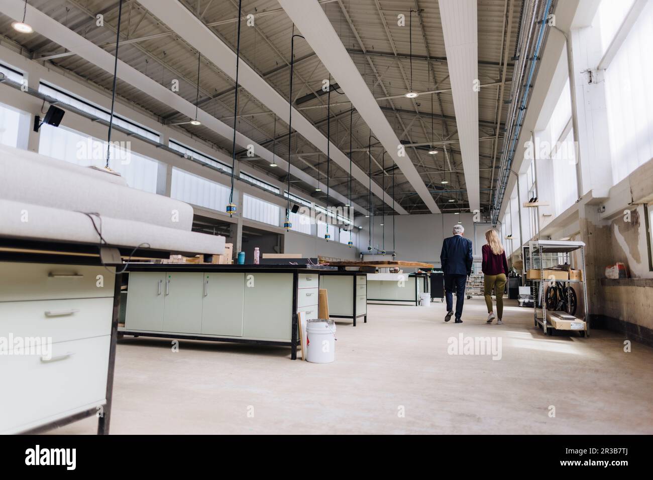 Colleague walking with businessman in factory Stock Photo - Alamy