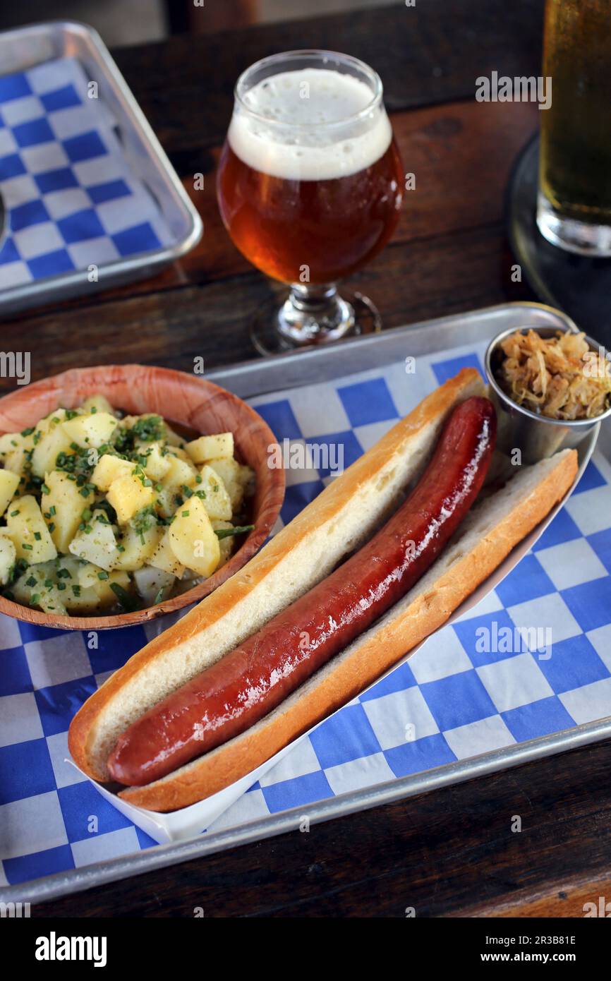 Foot long hot dog at a German-style beer garden Stock Photo - Alamy