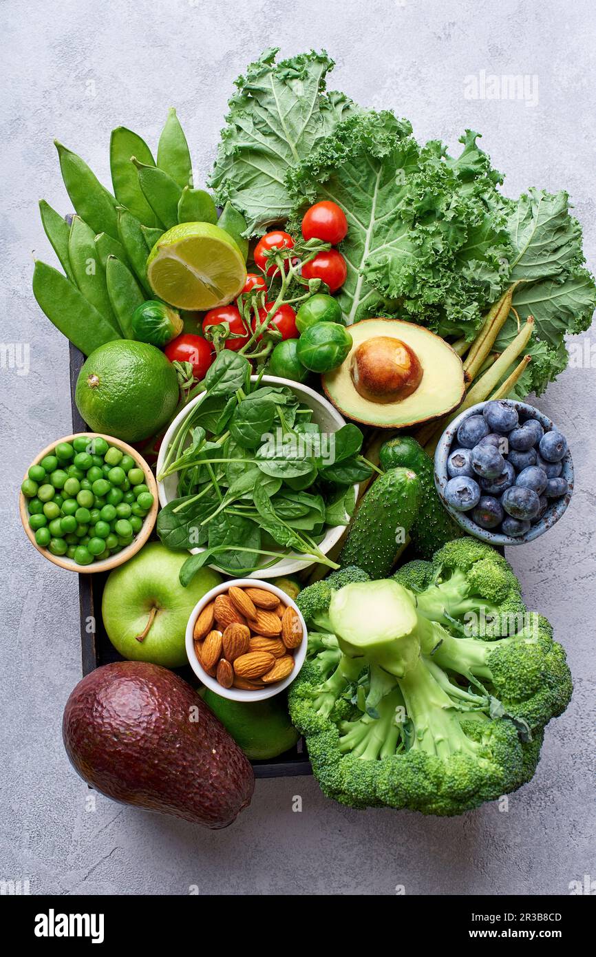 Healthy vegetarian food ingredients box Stock Photo - Alamy
