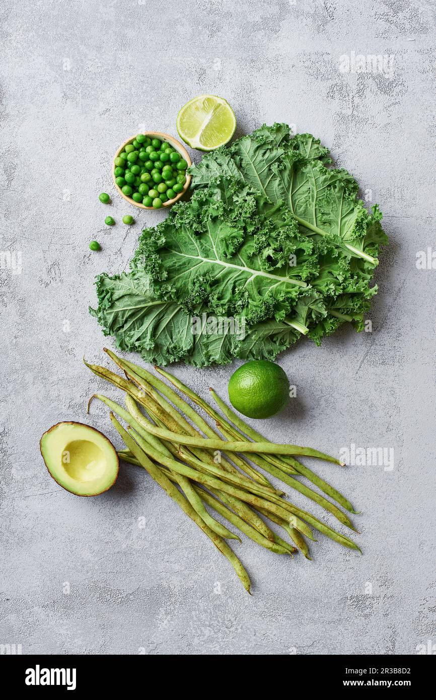 Healthy vegetarian food ingredients in green colours Stock Photo - Alamy