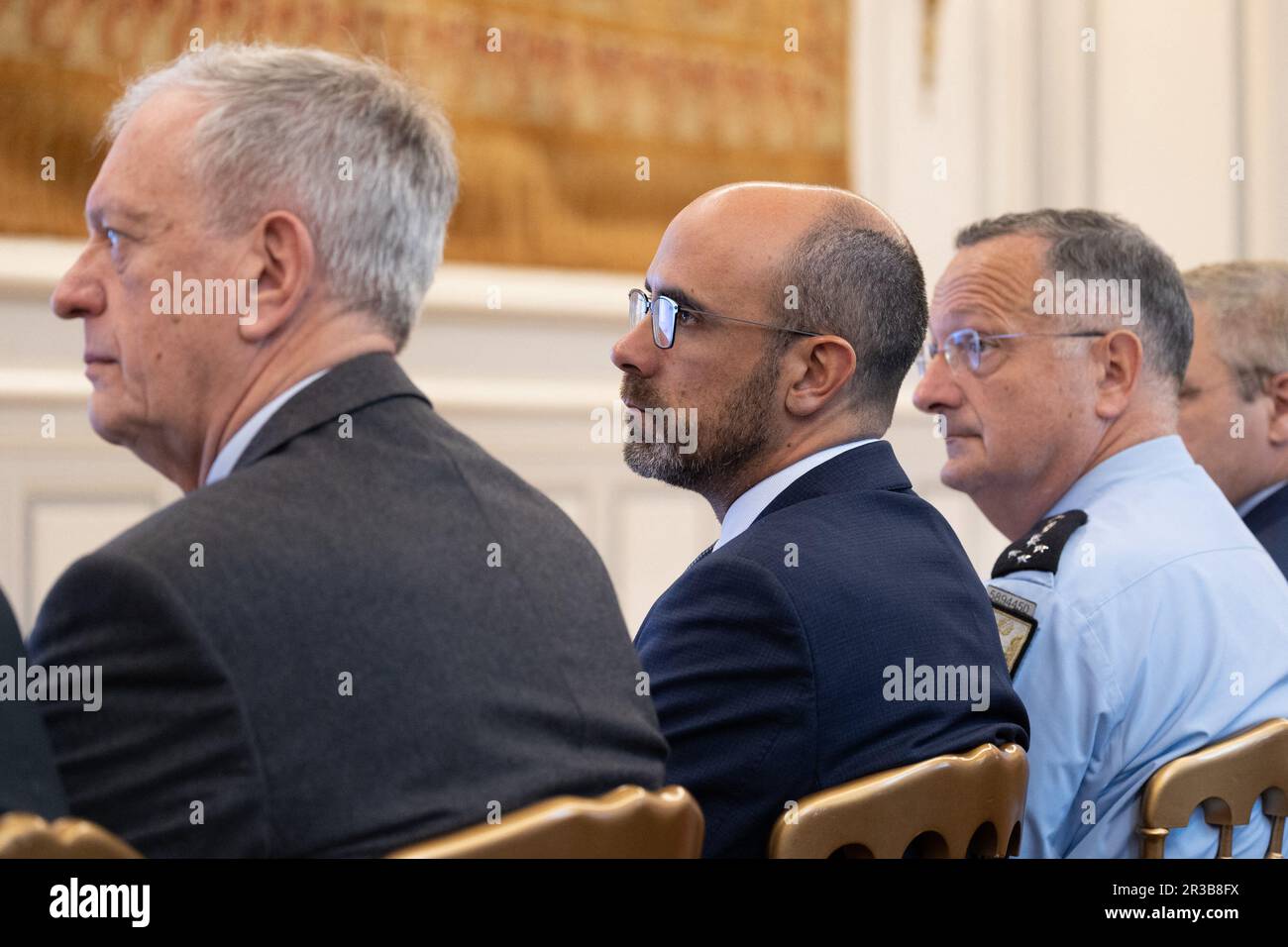 Paris, France. 23rd May, 2023. DGSI Nicolas Lerner during the signing ...