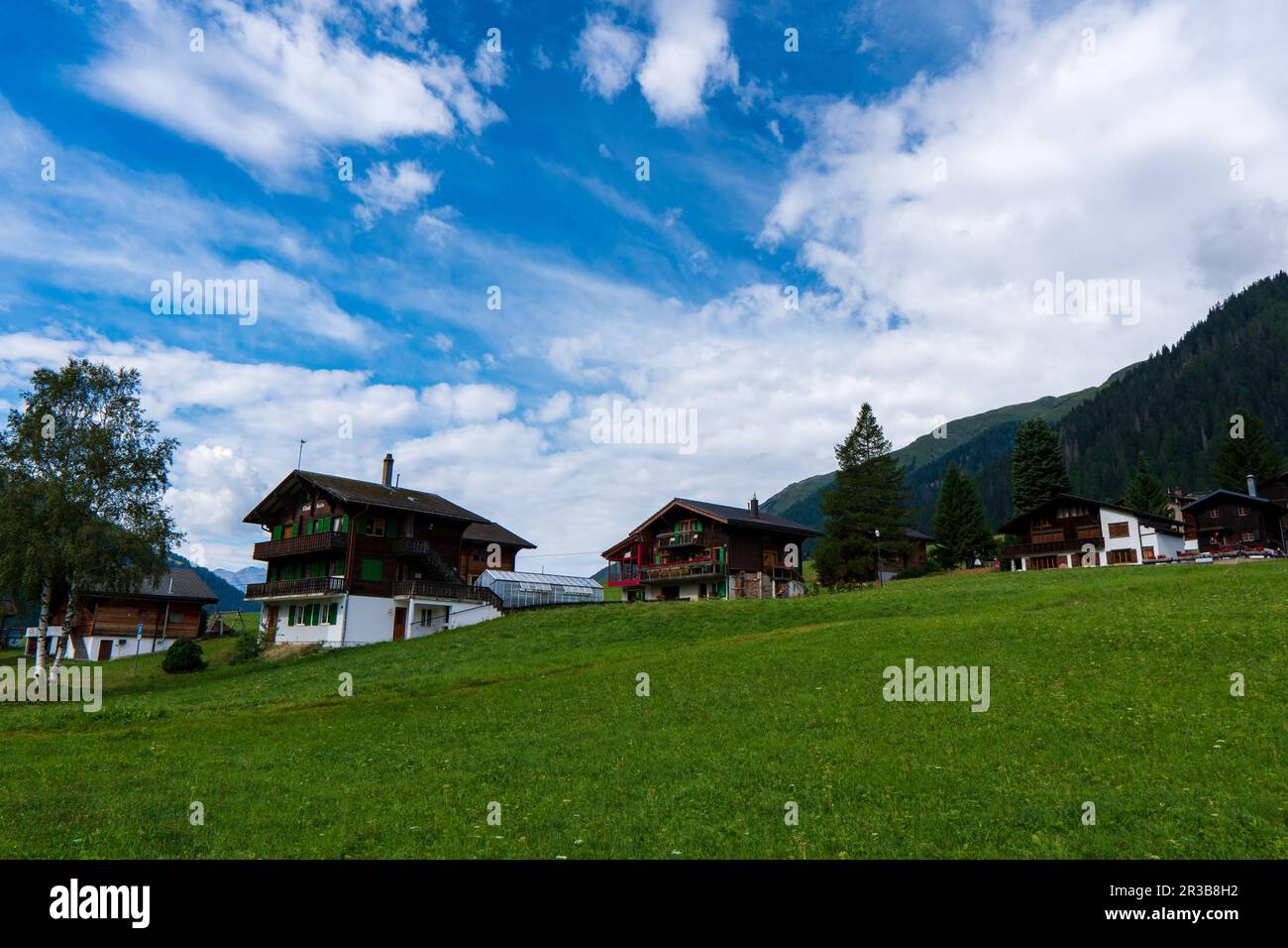 Ancient wooden traditional Swiss granaries and chalets on stone piles ...