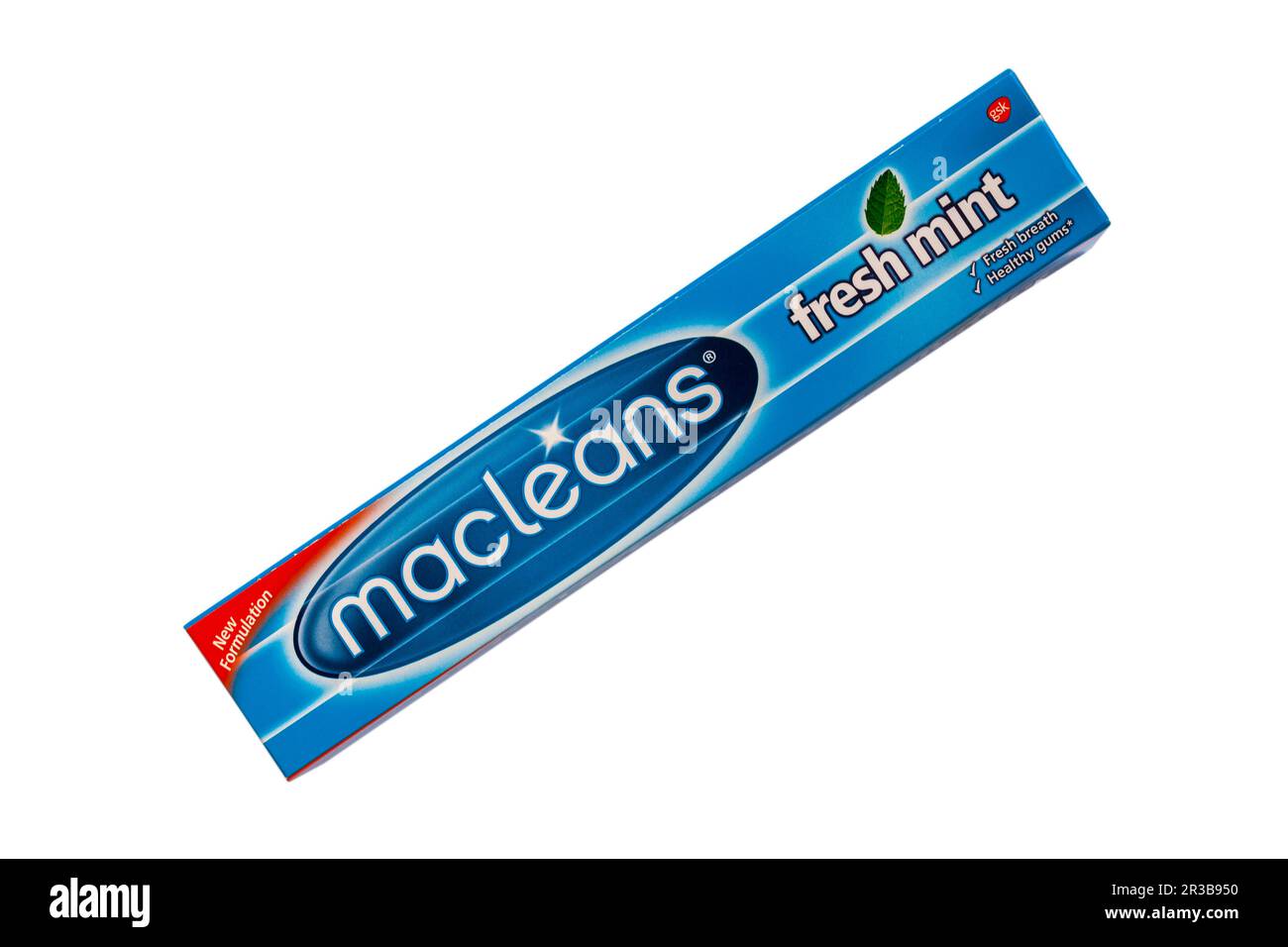 Box of Macleans fresh mint toothpaste isolated on white background ...