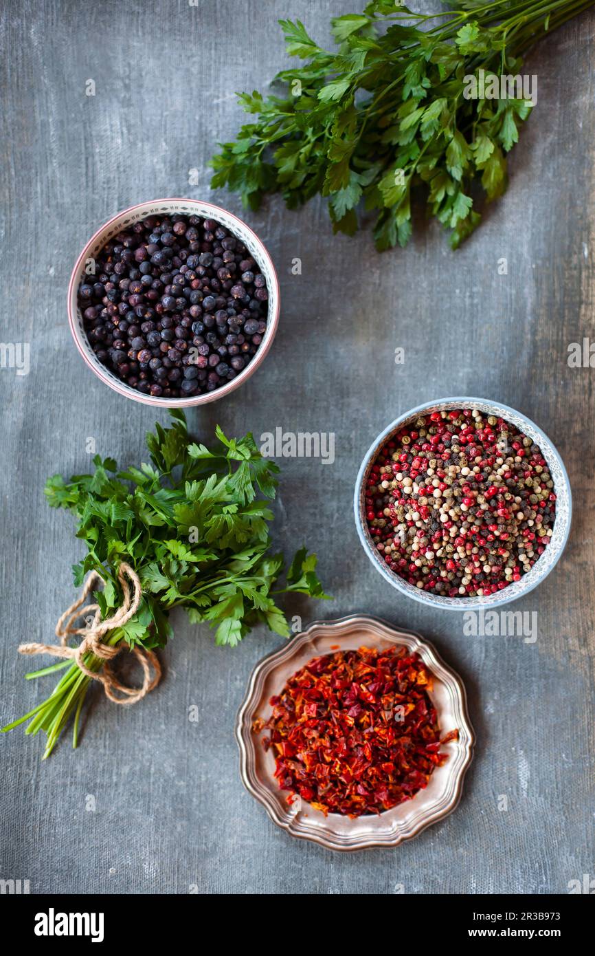 Pepper, chilli and dried paprika Stock Photo - Alamy