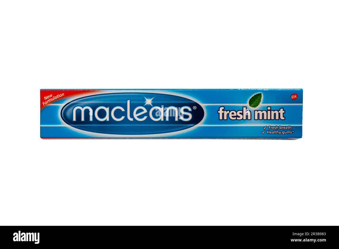 Box of Macleans fresh mint toothpaste isolated on white background ...