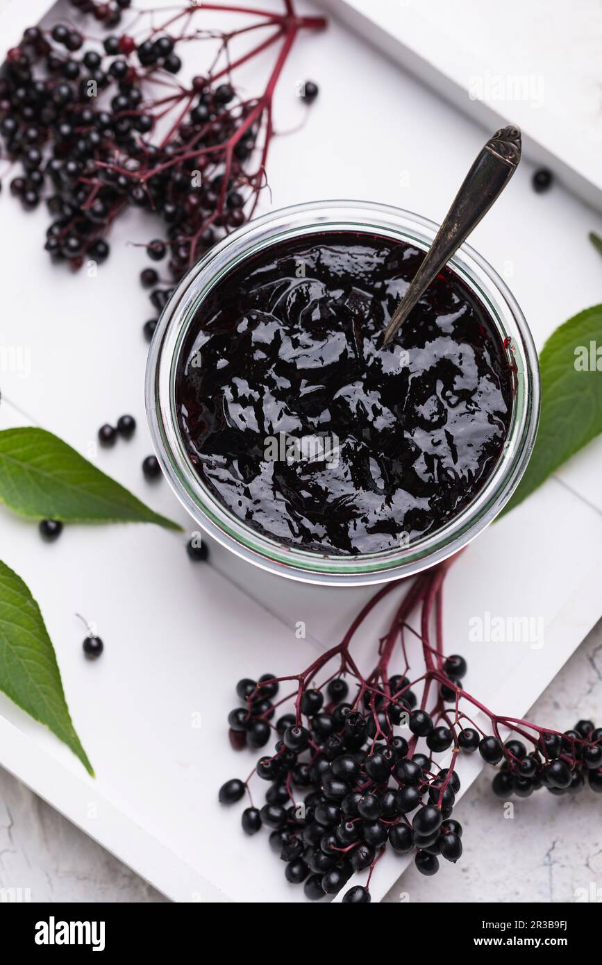 Black elderberry jam Stock Photo - Alamy
