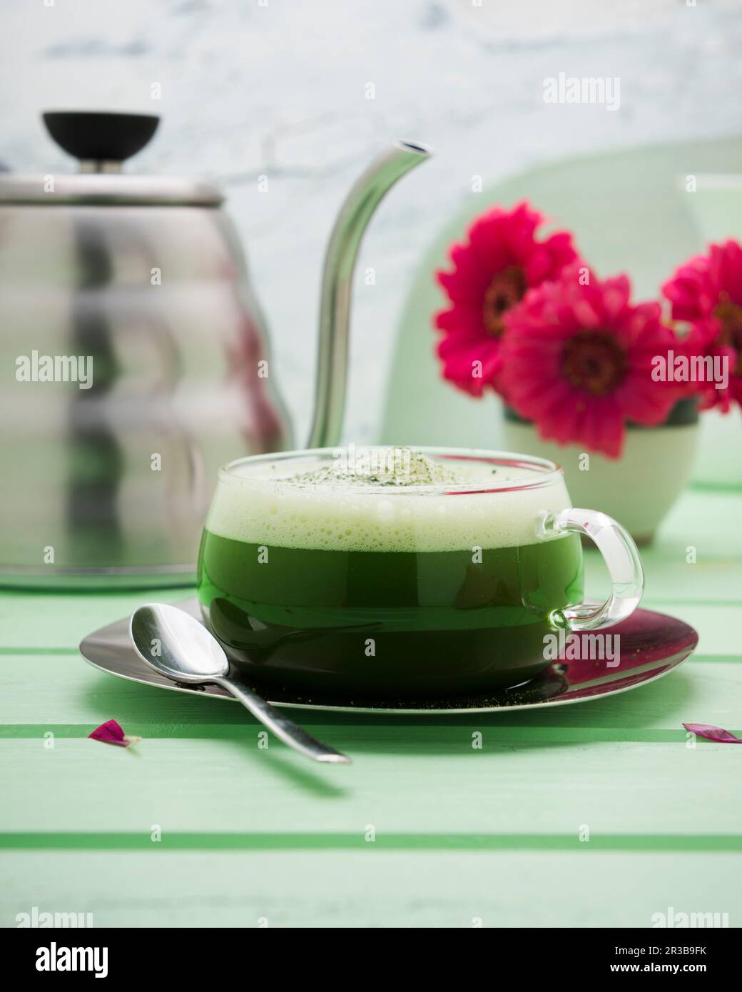 Matcha tea with soya milk foam Stock Photo - Alamy
