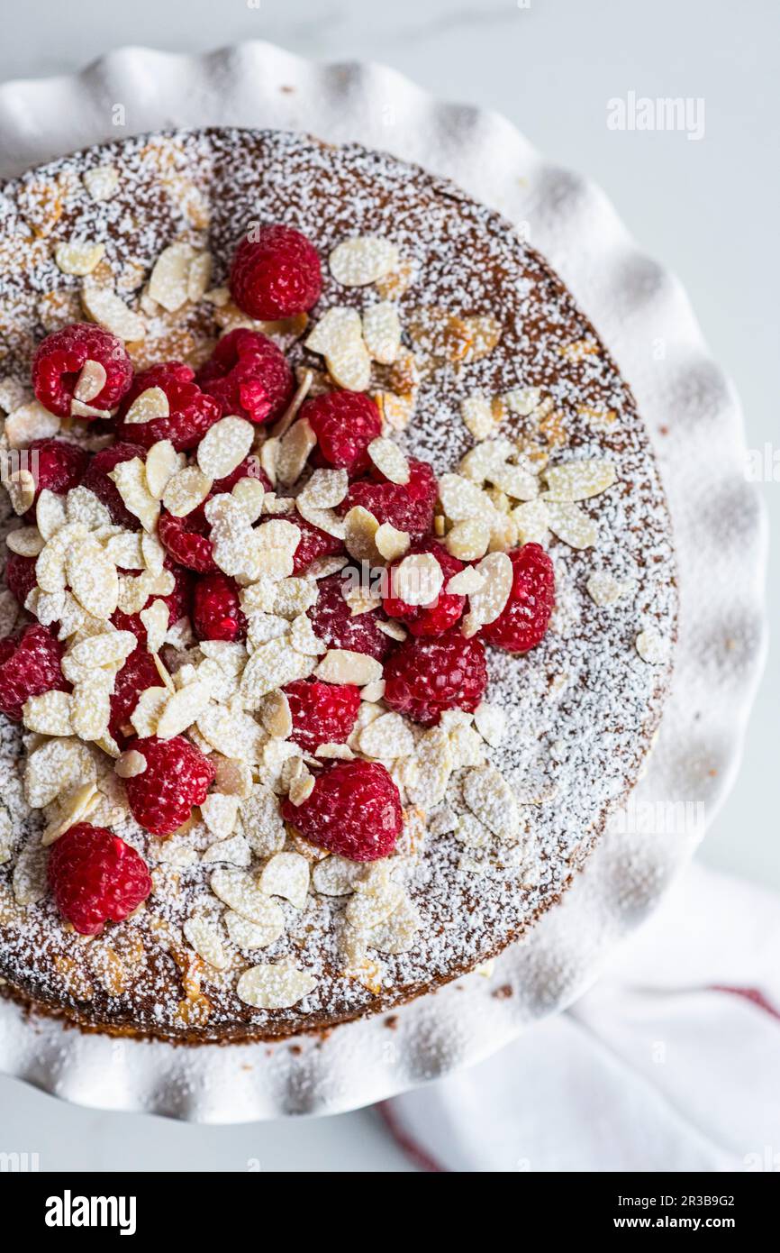 Raspberry Yoghurt Cake with Almond Flakes Stock Photo - Alamy