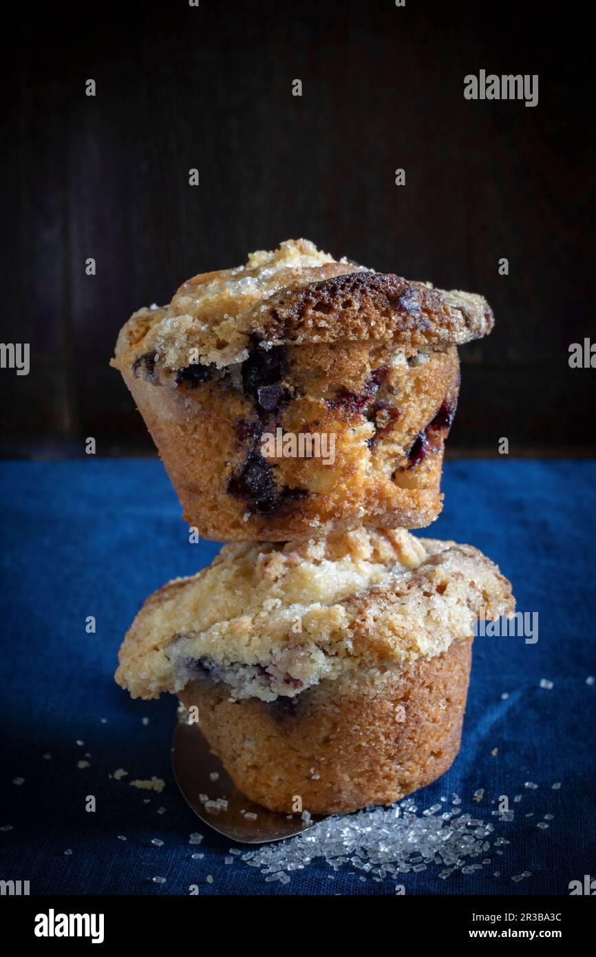 Two blueberry muffins, one on top of the other Stock Photo - Alamy