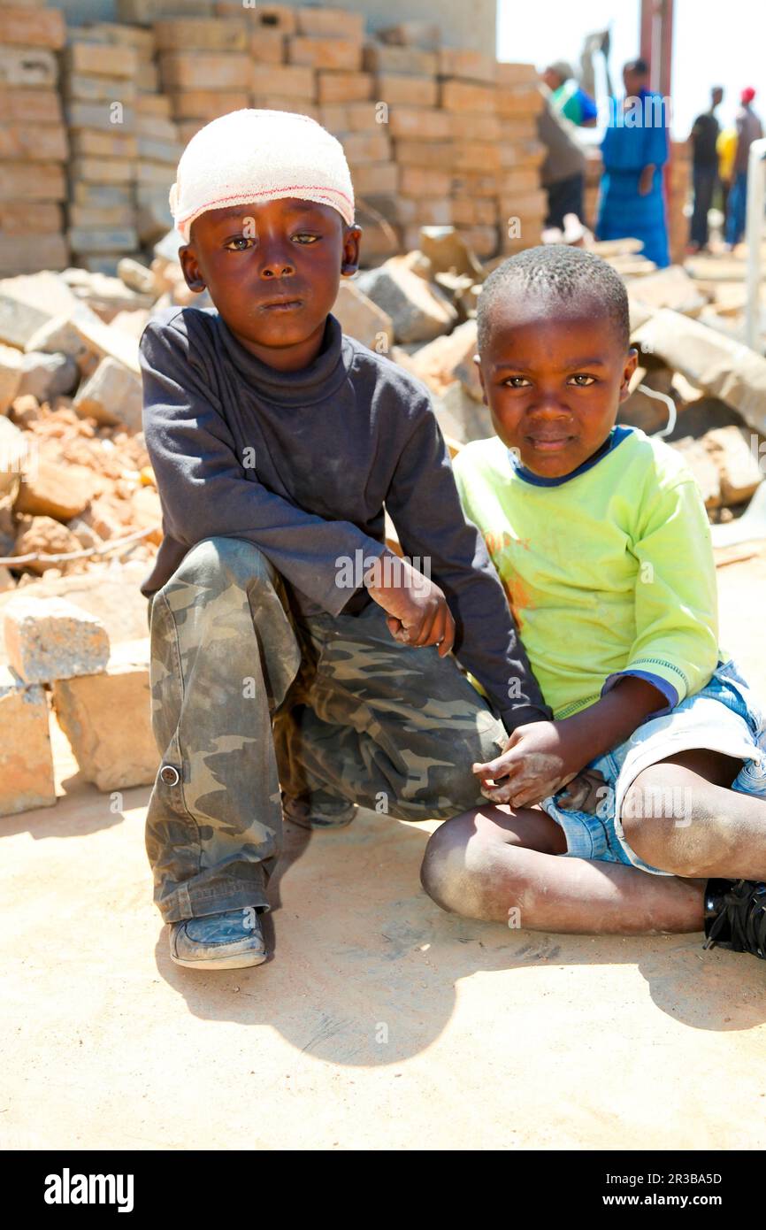African Children in a Tornado damaged Township Stock Photo - Alamy