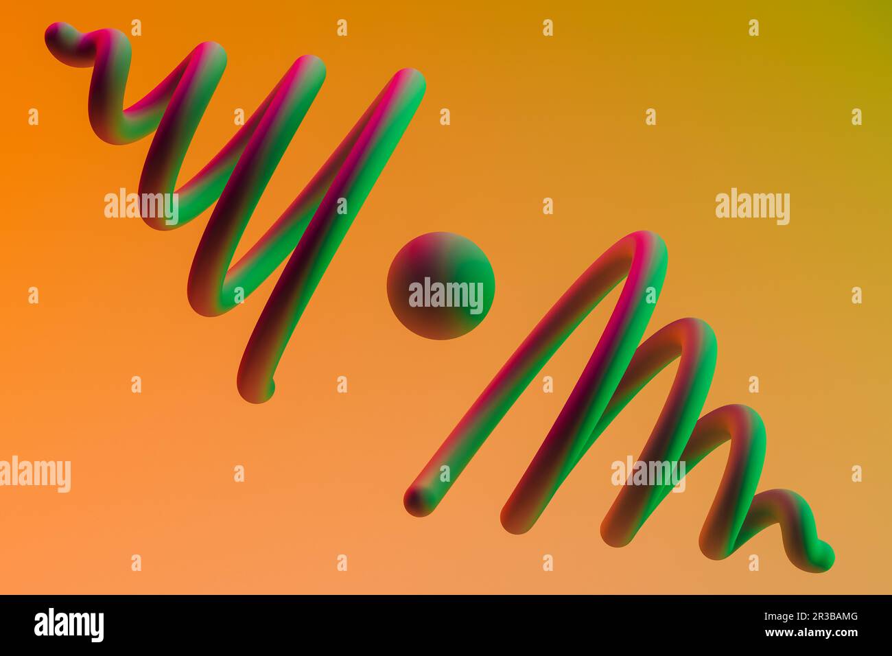 3D render of green sphere floating between two spirals Stock Photo - Alamy