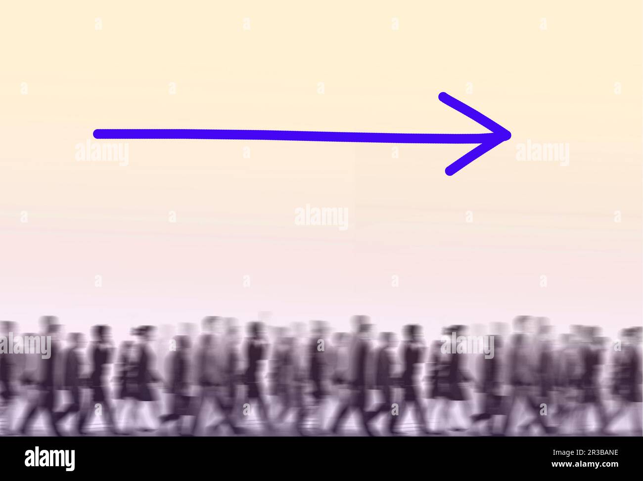 Illustration of crowd of people following directional arrow Stock Photo ...