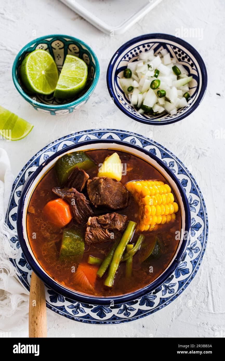 Mole De Olla (Mexican soup made from prickly pears, beef chambarete and ...