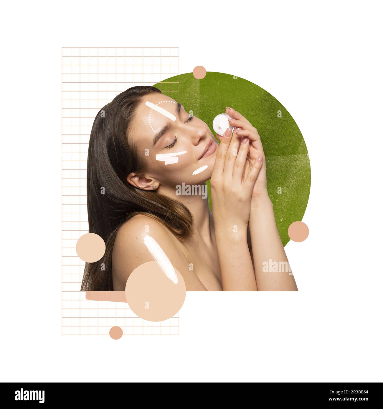 Beautiful young woman with healthy, smooth, well-kept skin applying ...