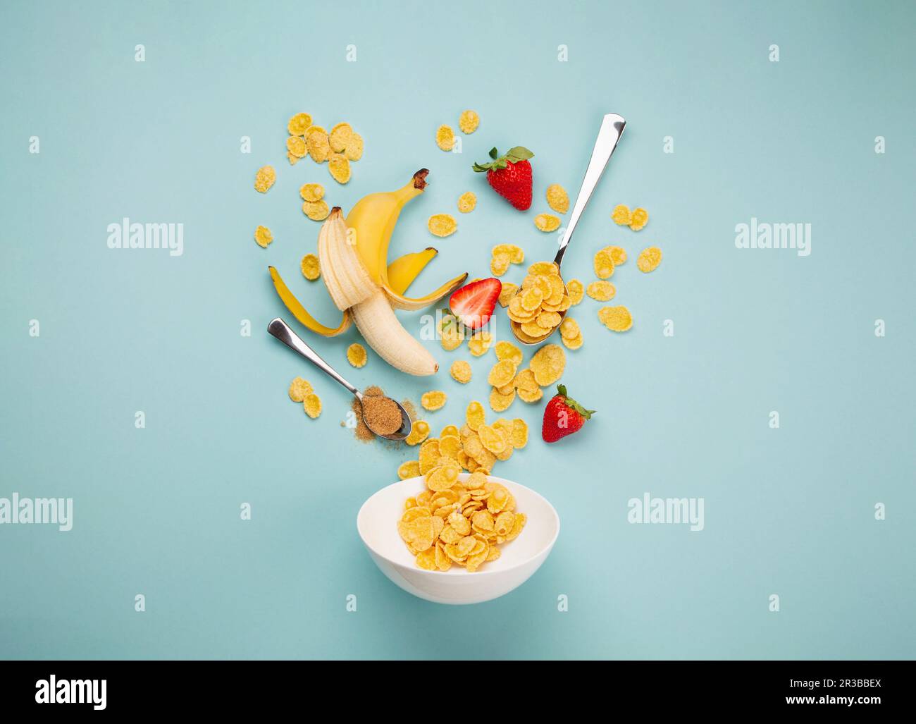 Preparing quick healthy breakfast in the morning - falling ingredients ...