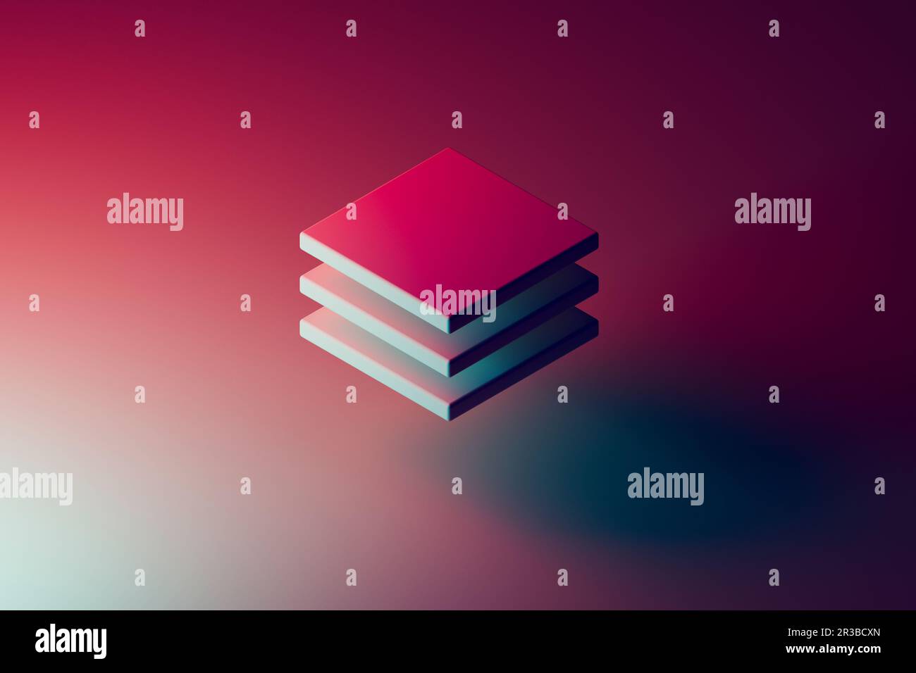 3D render of three tiles floating against red background Stock Photo ...