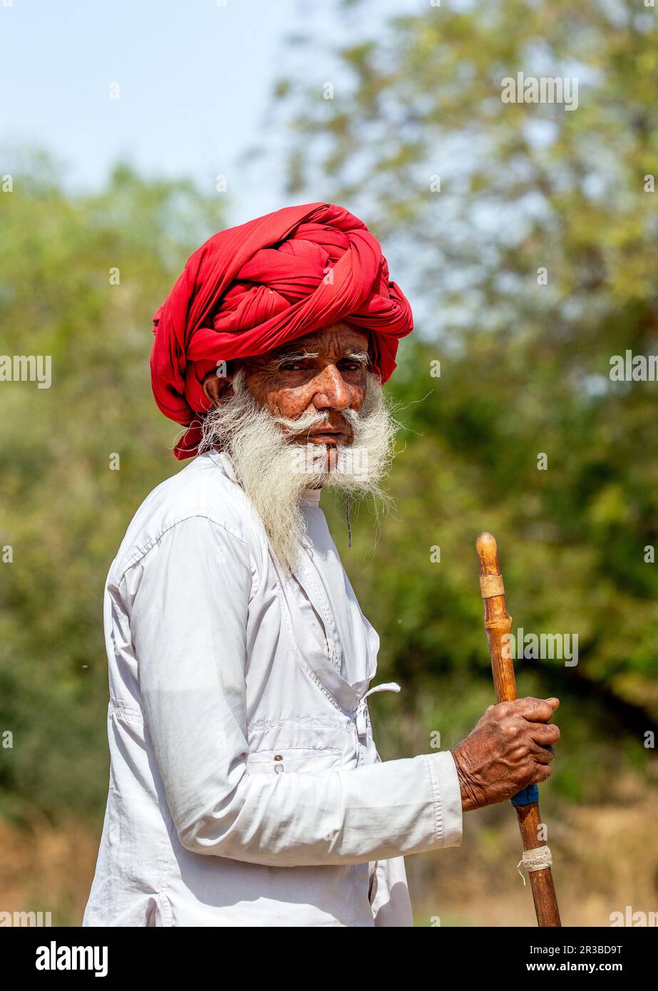 Portrait of a man of the Rabari ethnic group in a national headdress ...