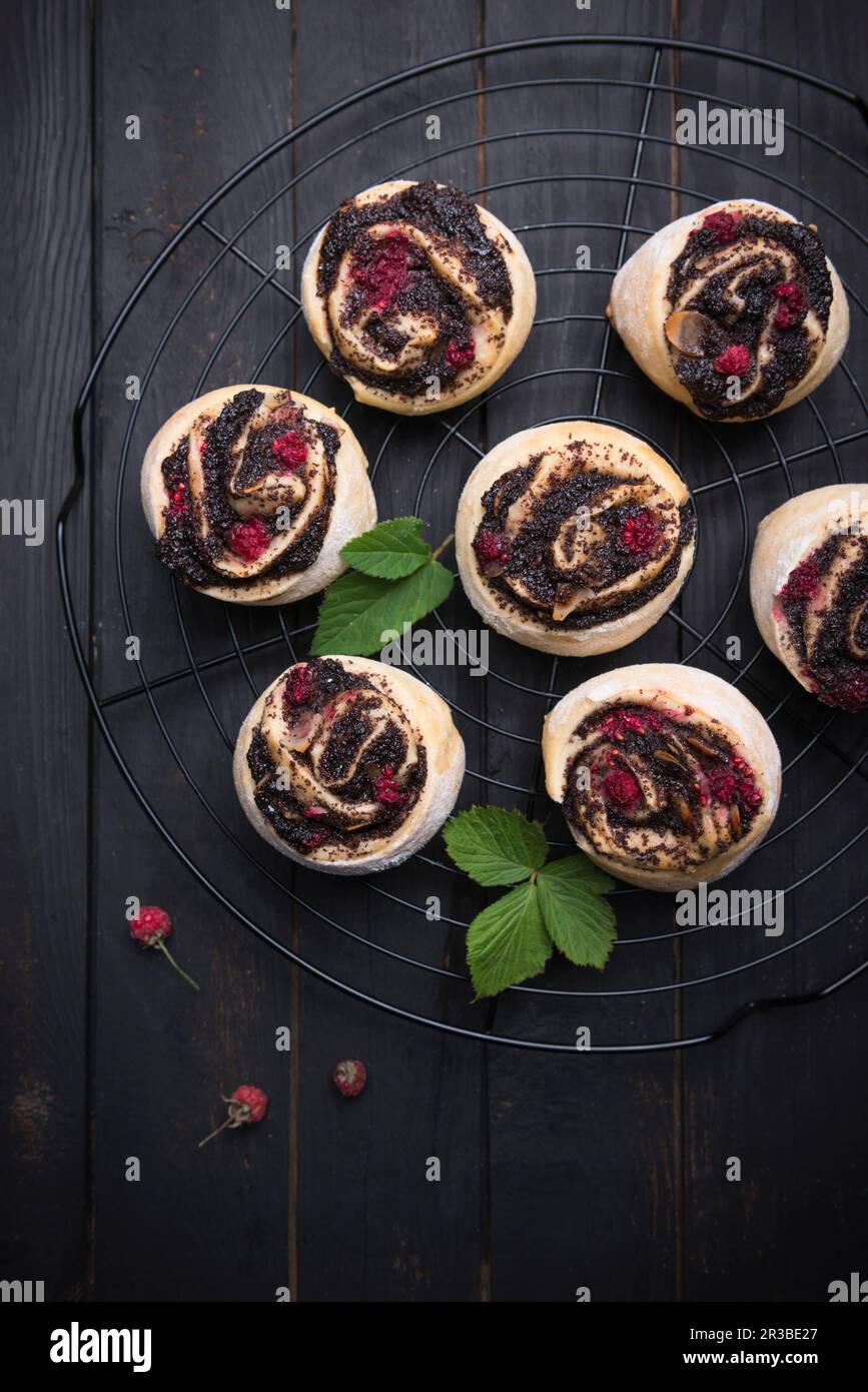 Vegan raspberry and poppy seed snails Stock Photo - Alamy
