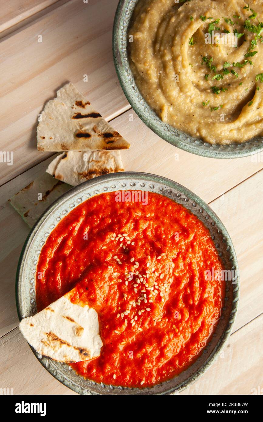 Chilli paste with sesame seeds and pita bread Stock Photo - Alamy