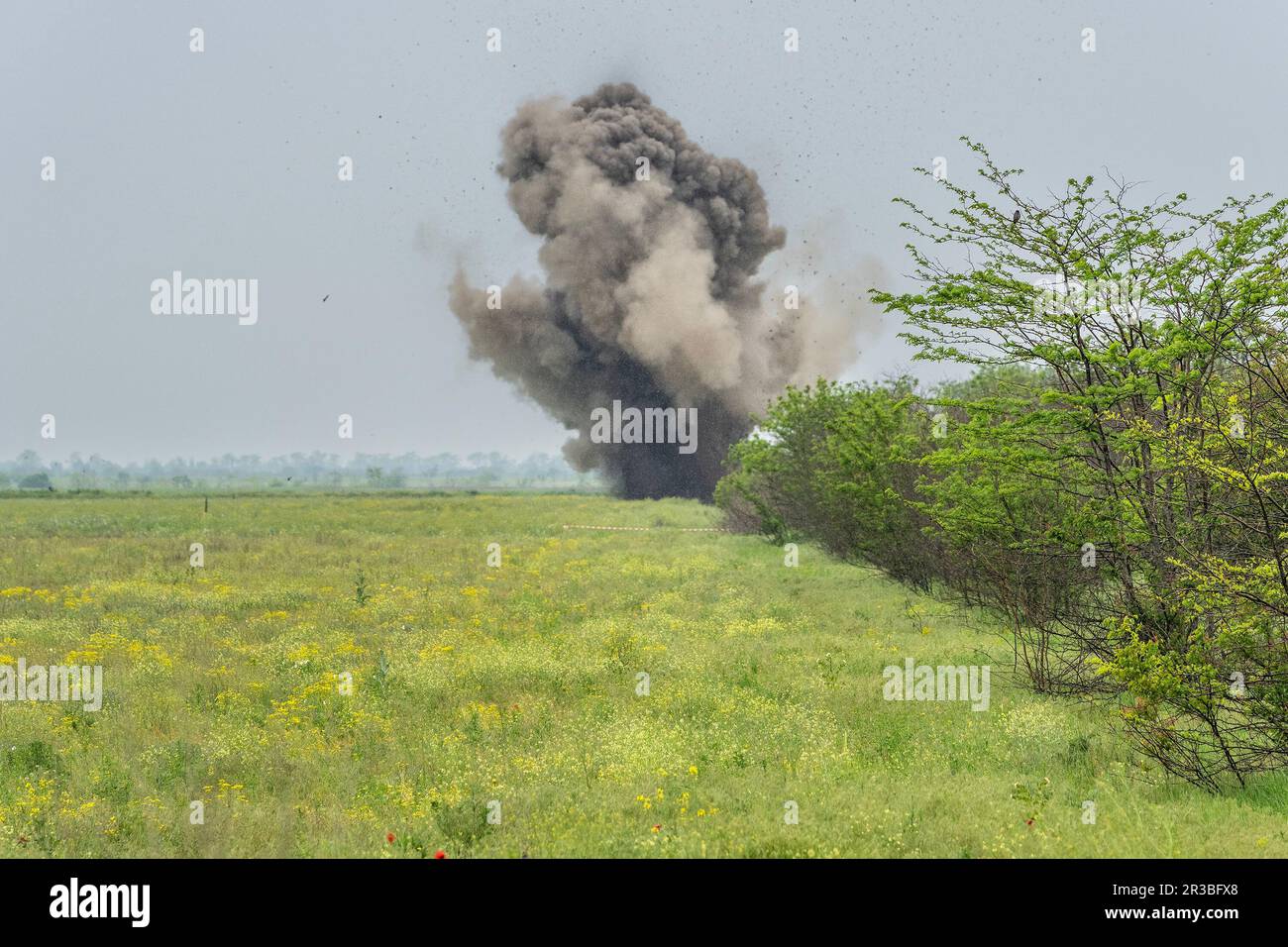 Kherson, Ukraine. 22nd May, 2023. Controlled explosion of unexploded ...