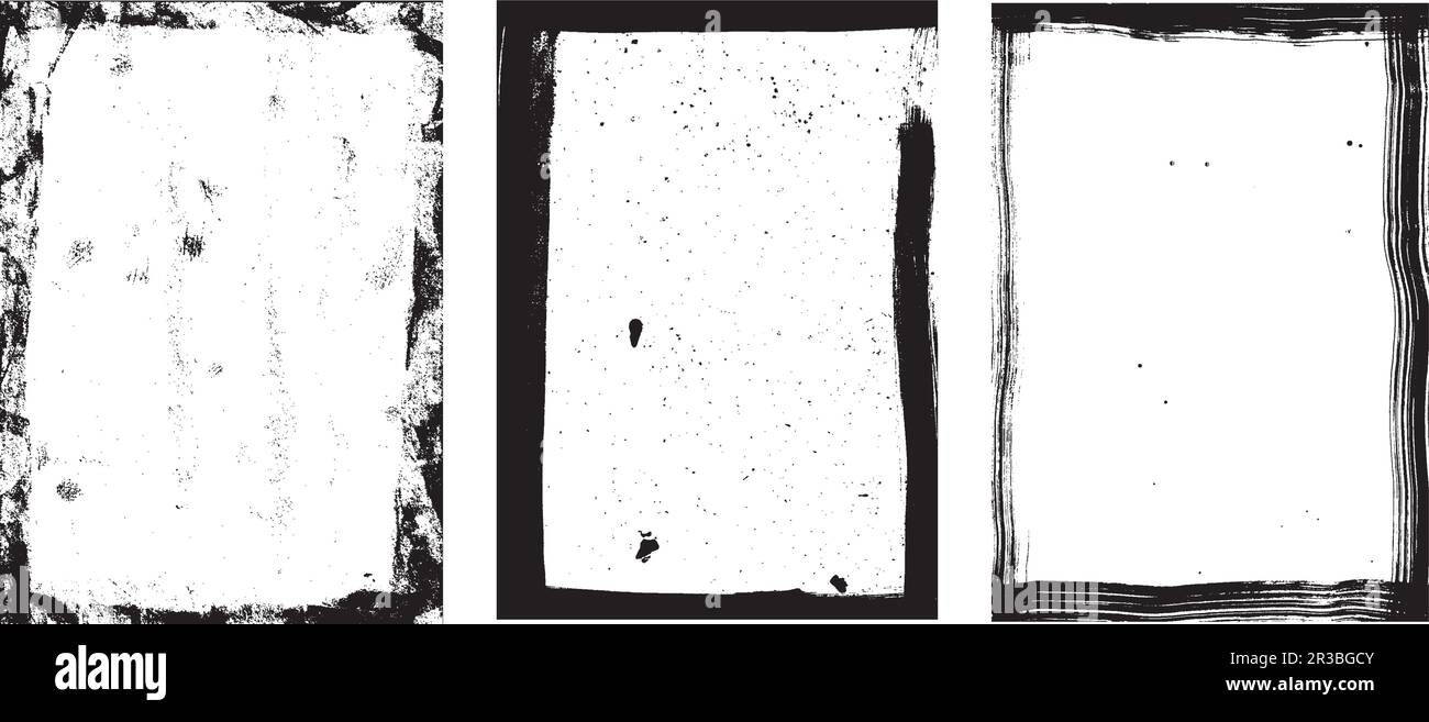 Set of frames with brush stroke textures; worn textures. Overlay of ...