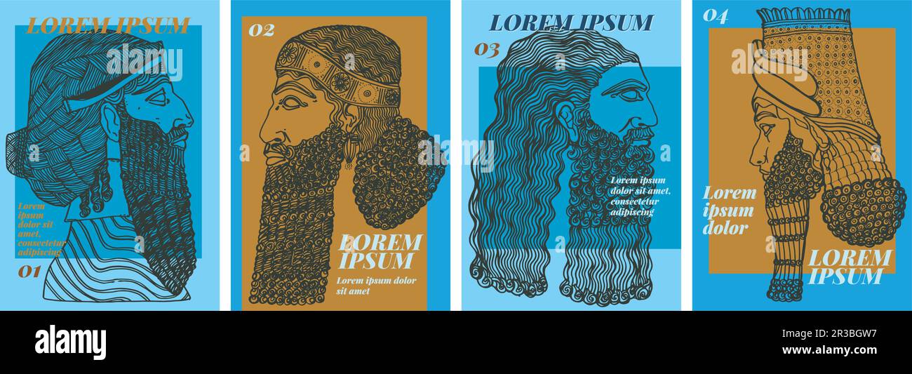 Graphic resources. Four designs with inspiration from Mesopotamia. Real ...