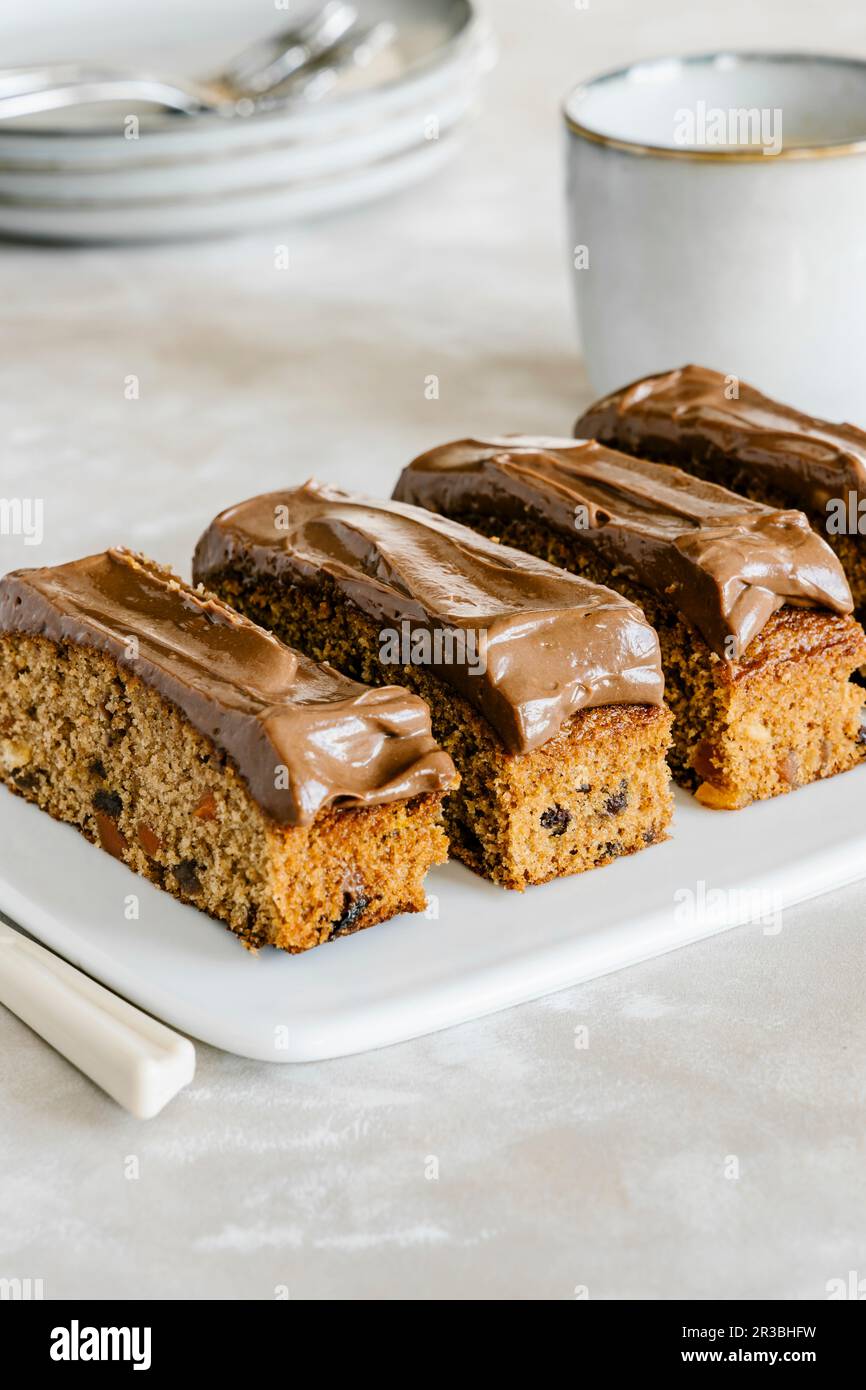 Spiced tea cake with chocolate hazelnut cream Stock Photo - Alamy