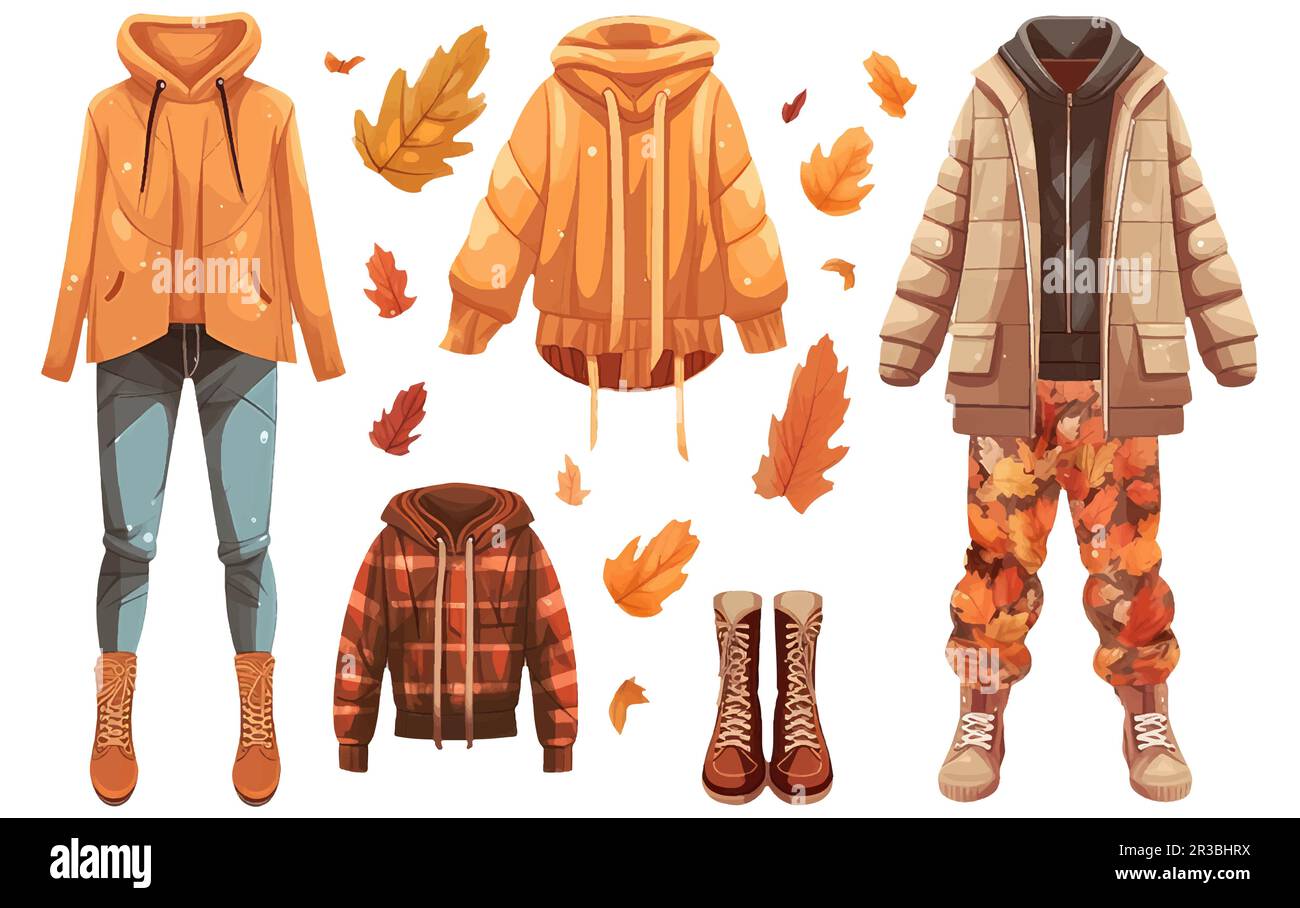 set vector illustration of casual autumn outfit elements isolated on ...