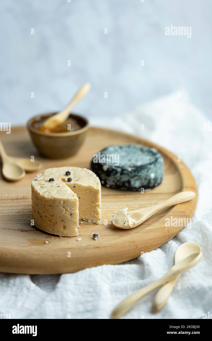 Vegan Fermented Cheese on a Wood Tray Stock Photo - Alamy