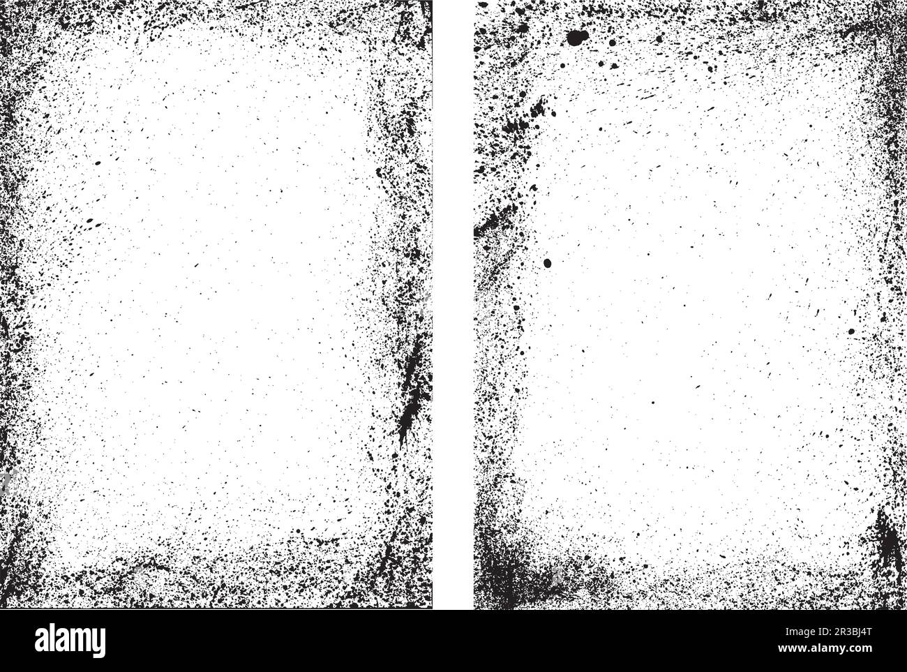 Set of frames with paint splatter texture. Overlay of dust, dirt, noise particles, grain. Edges ...