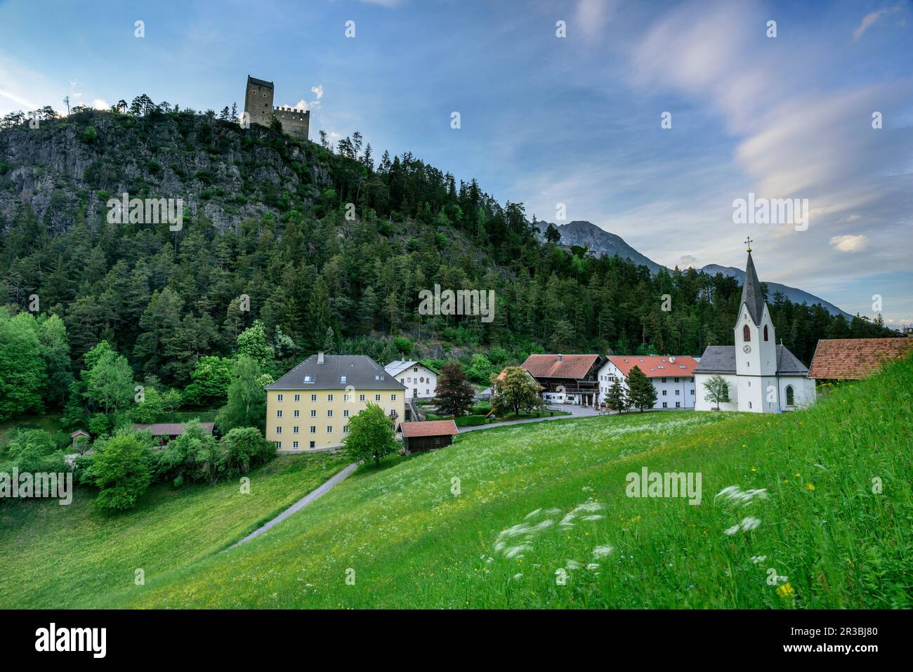 Austria, Tyrol, Village at foot of Kronburg castle Stock Photo - Alamy