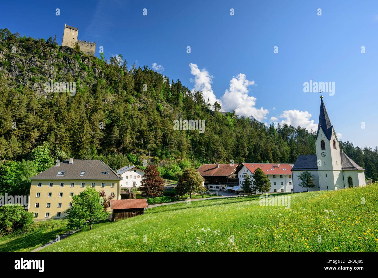 Austria, Tyrol, Village at foot of Kronburg castle Stock Photo - Alamy