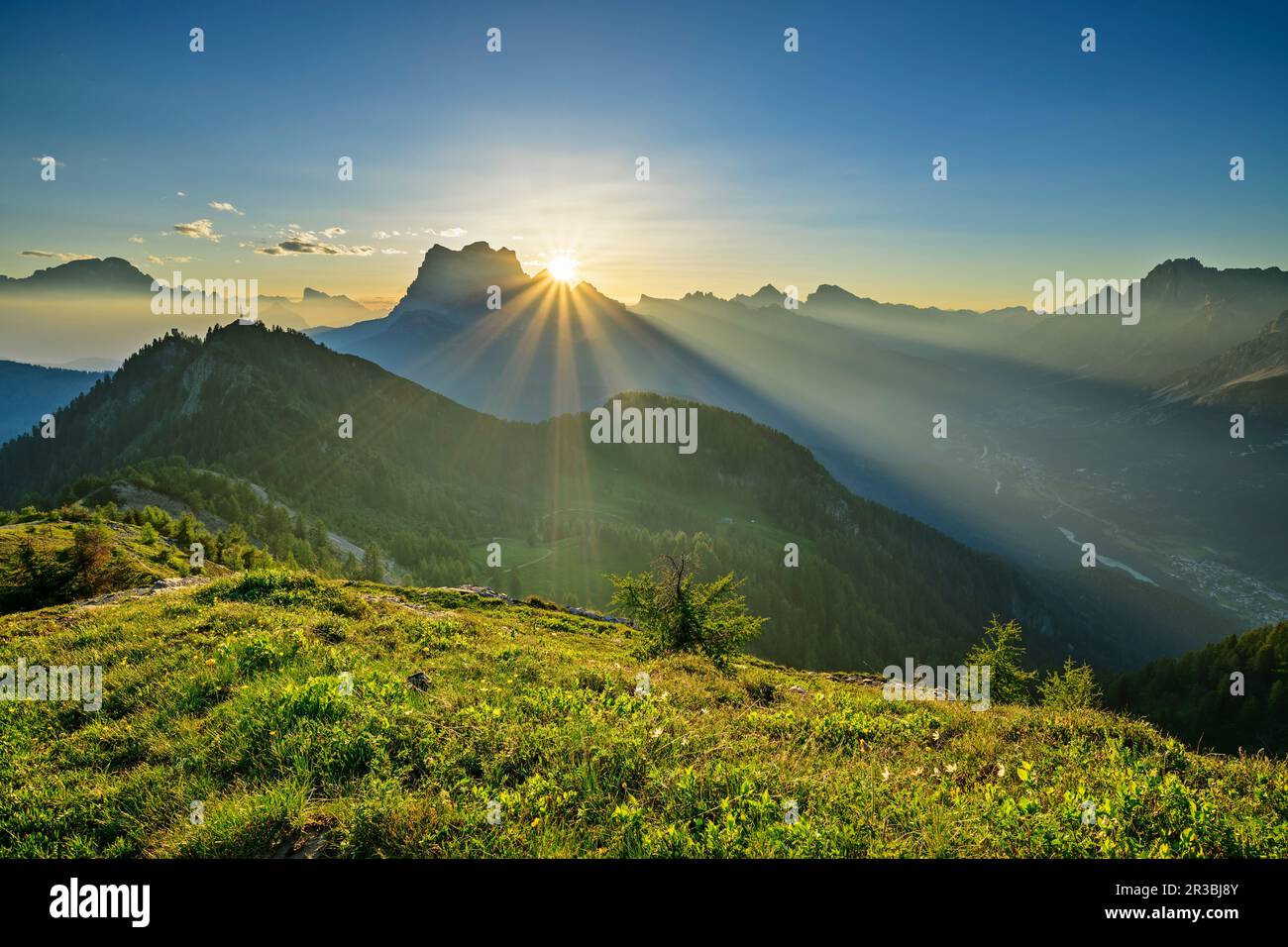 Italy, Veneto, View from Monte Rite to Monte Pelmo at sunset Stock ...