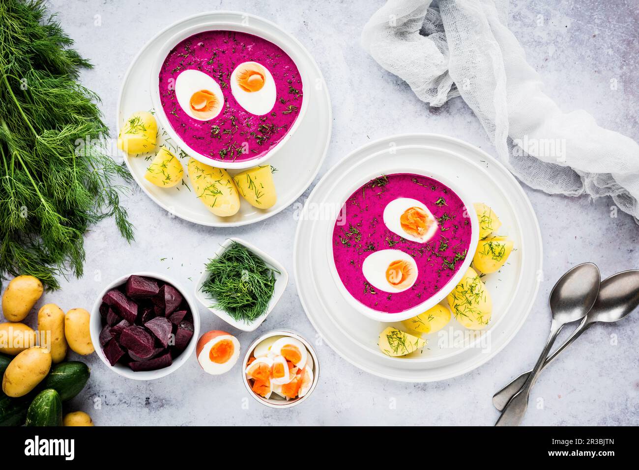 Saltibarsciai (cold Lithuanian beetroot soup) with boiled eggs and dill ...