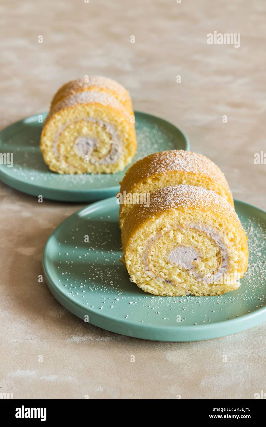 Swiss rolls with cream cheese Stock Photo - Alamy