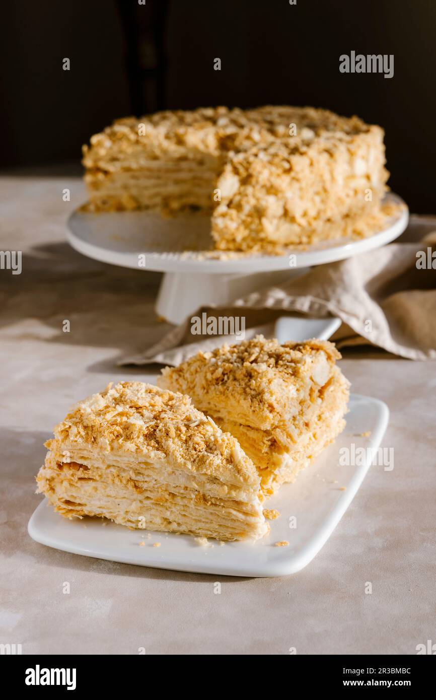 Homemade vanilla, pastry cream mille-feuille cake Stock Photo - Alamy