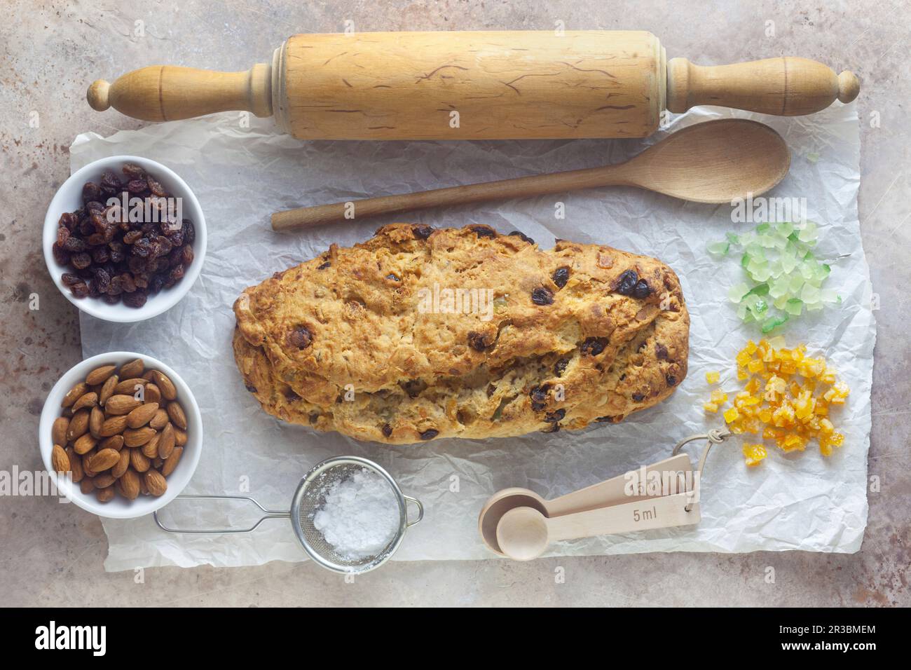 Christmas stollen with ingredients Stock Photo - Alamy