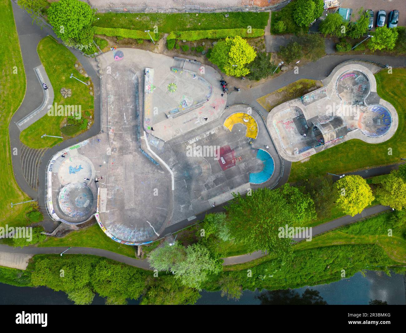 Aerial view of Livingston Skatepark in Livingston, Scotland, UK ...
