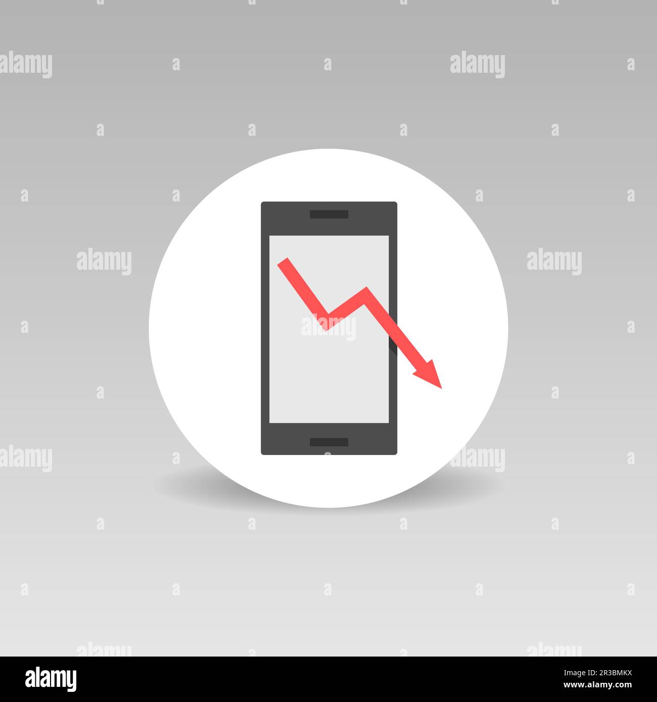 Sales drop chart on the smartphone screen vector round icon Stock ...