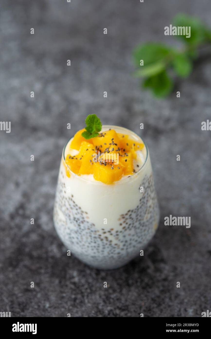 Chia Greek Yogurt Pudding with Mango Stock Photo - Alamy