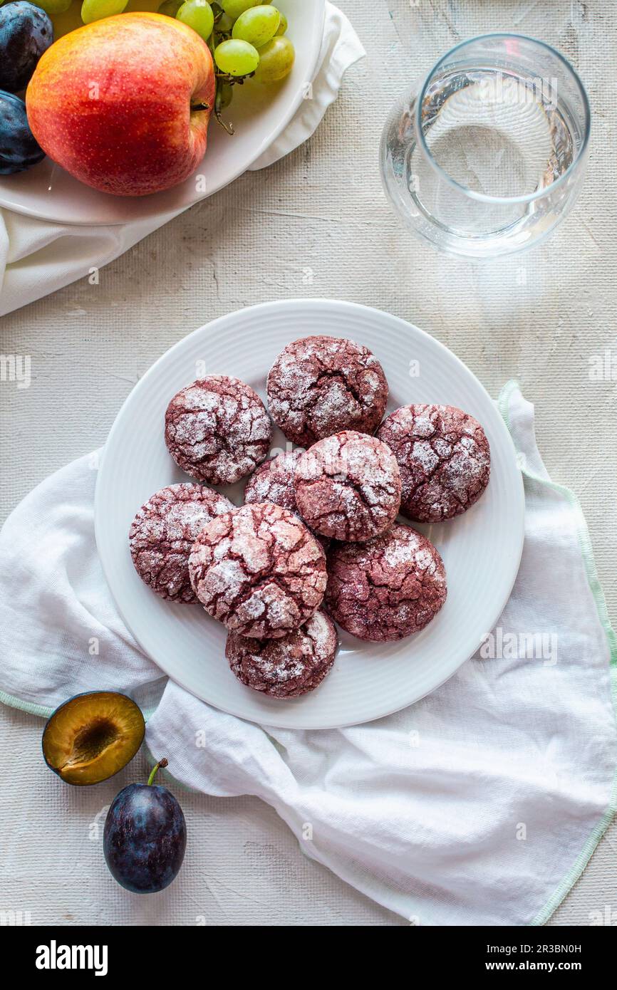 Red velvet crinkle cookies made with beetroot powder Stock Photo - Alamy