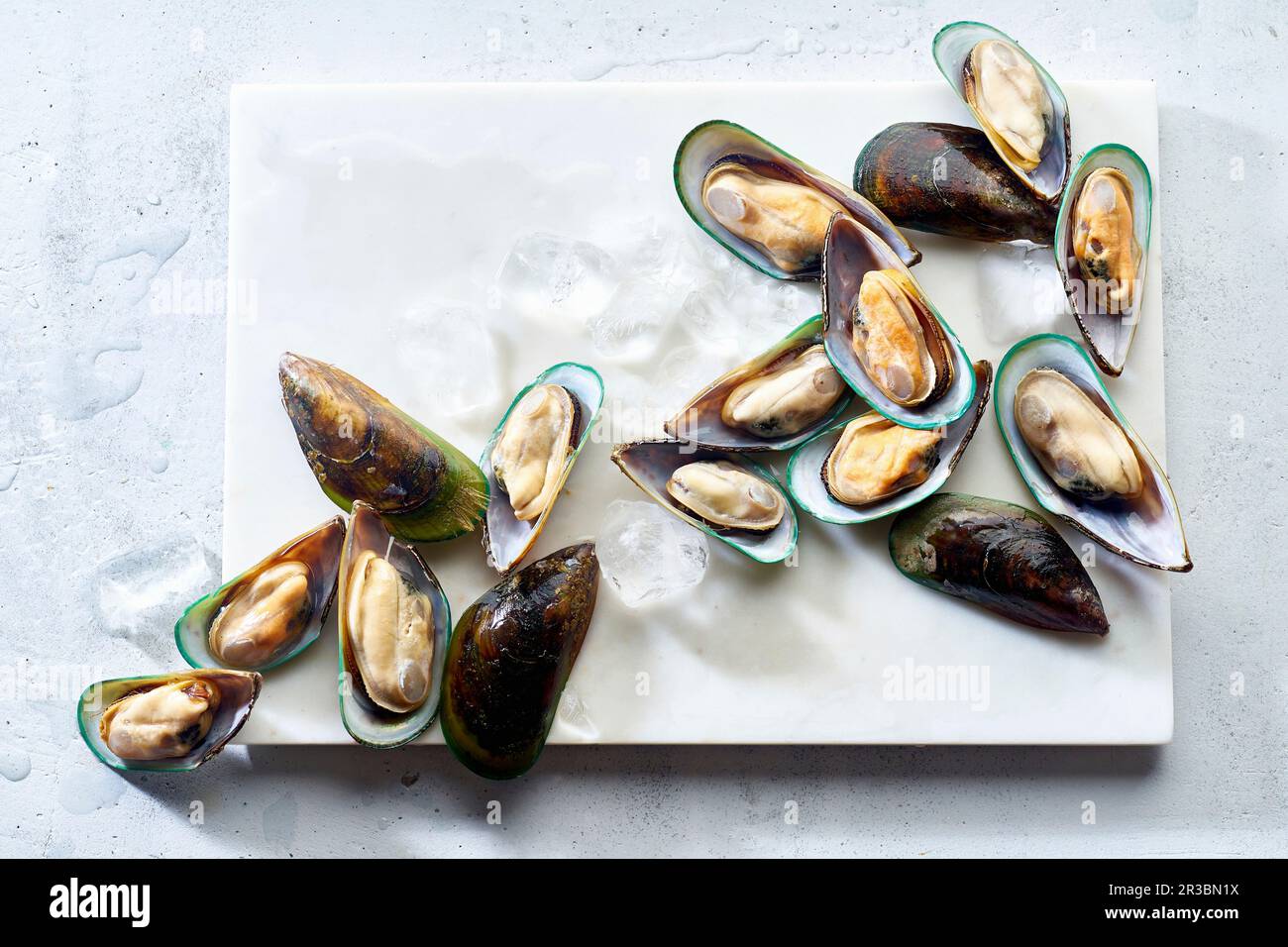 Raw green lipped mussels on a marble board Stock Photo - Alamy