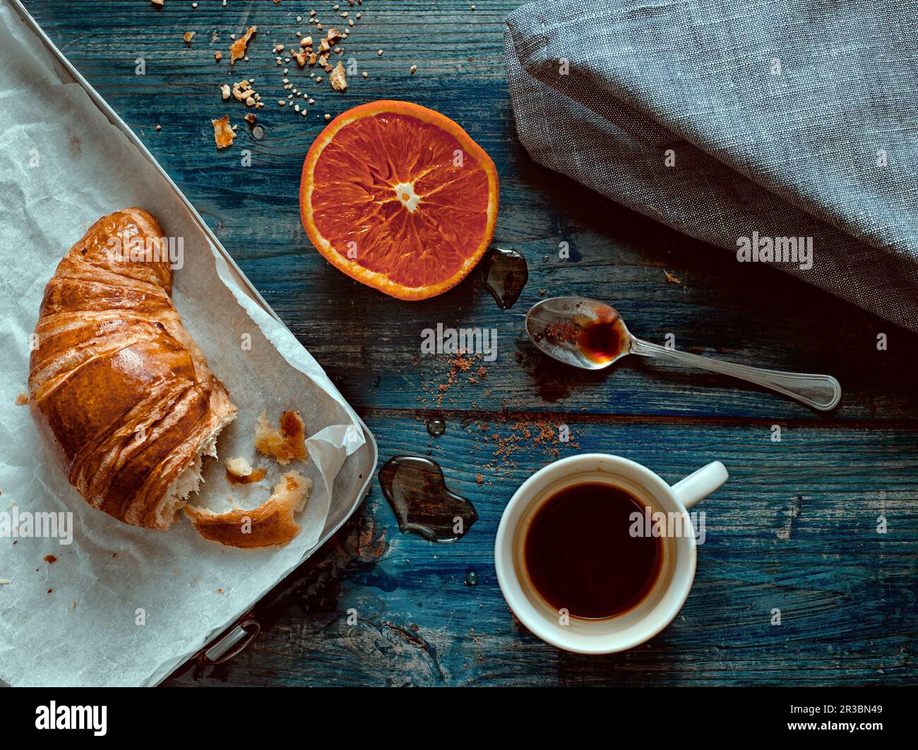 Italian breakfast at home with croissant, espresso and orange Stock ...